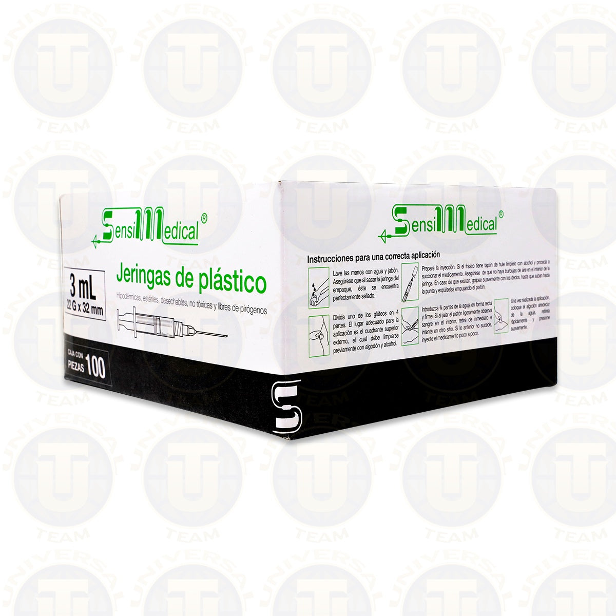 JERINGAS DE PLASTICO HIPODERMICAS, 3 ML 22 G X 32 MM, CAJA CON 100 PIE – Universal Team