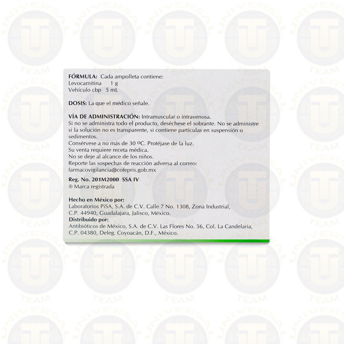 LEVOCARNITINA SOL INY 5 AMPTAS 1 G/5 ML AMSA – Universal Team