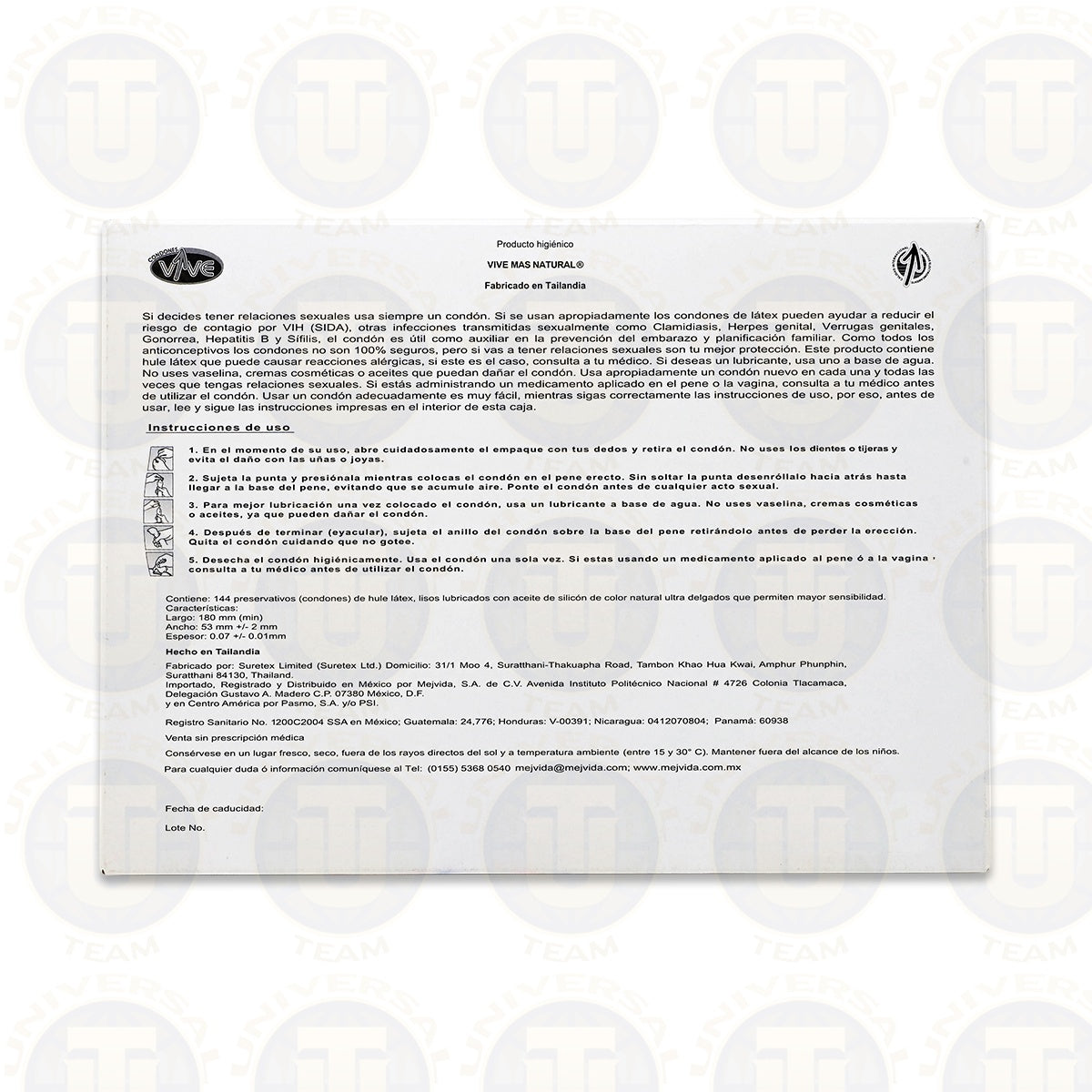 CONDONES VIVE MAS NATURAL, 144 CONDONES DE HULE LATEX, MEJVIDA ...