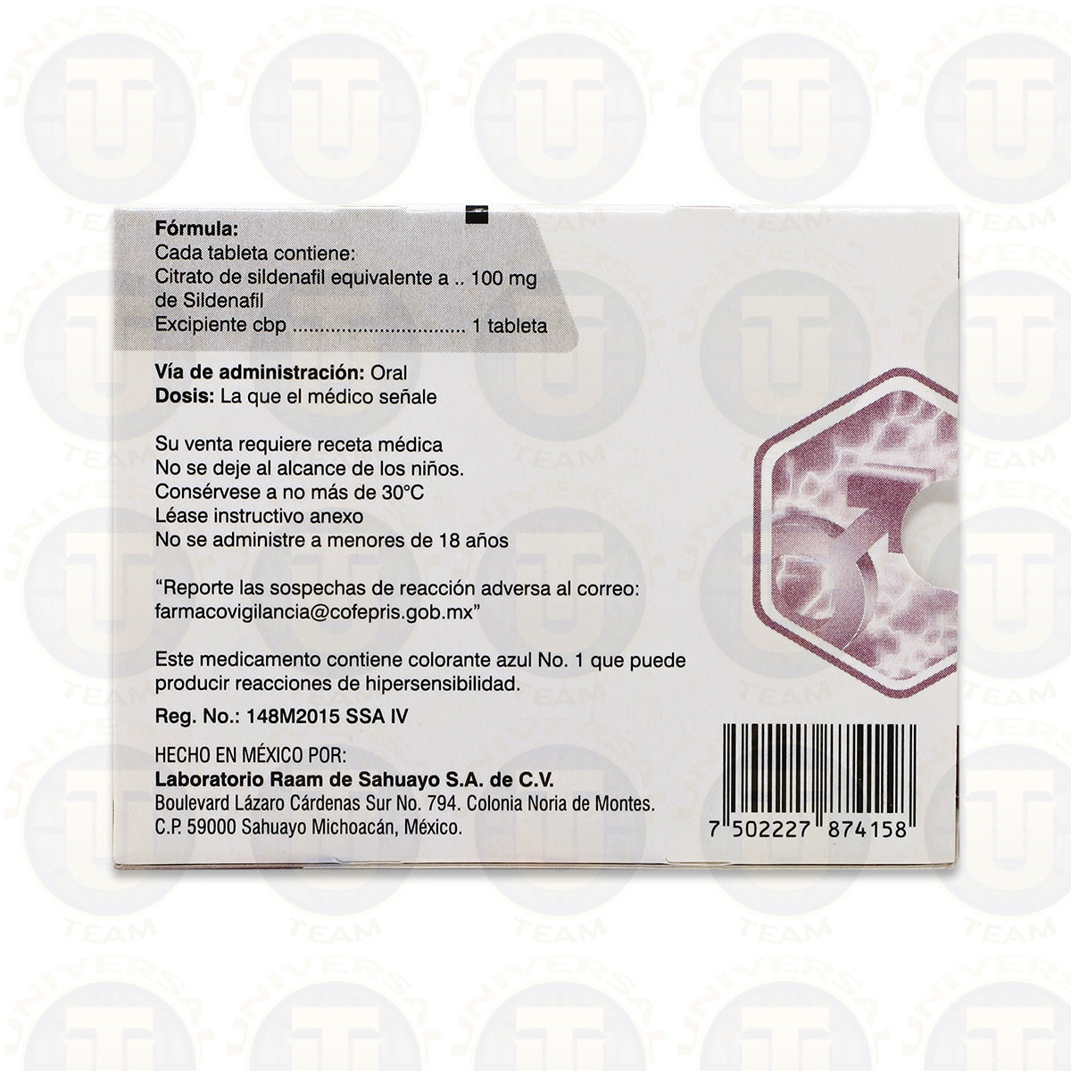 SILDENAFIL ACTIRAAM, CAJA CON 4 TABLETAS 100 MG, RAAM – Universal Team