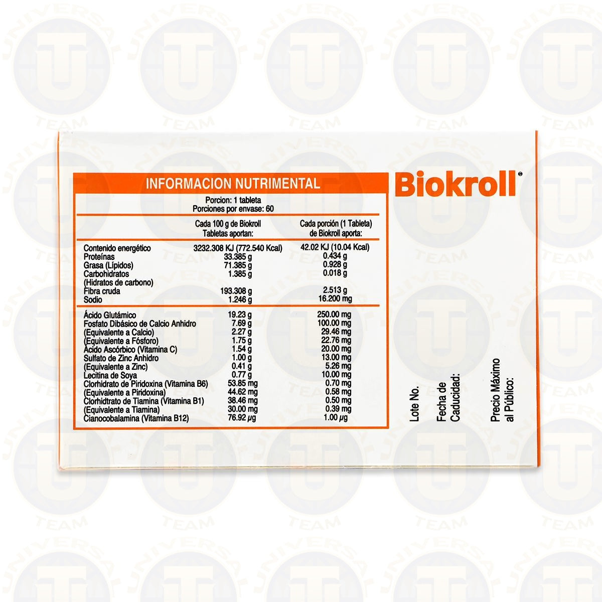 BIOKROLL, ACIDO GLUTAMINICO, VITAMINAS Y MINERALES, CAJA CON 60 TABLET ...