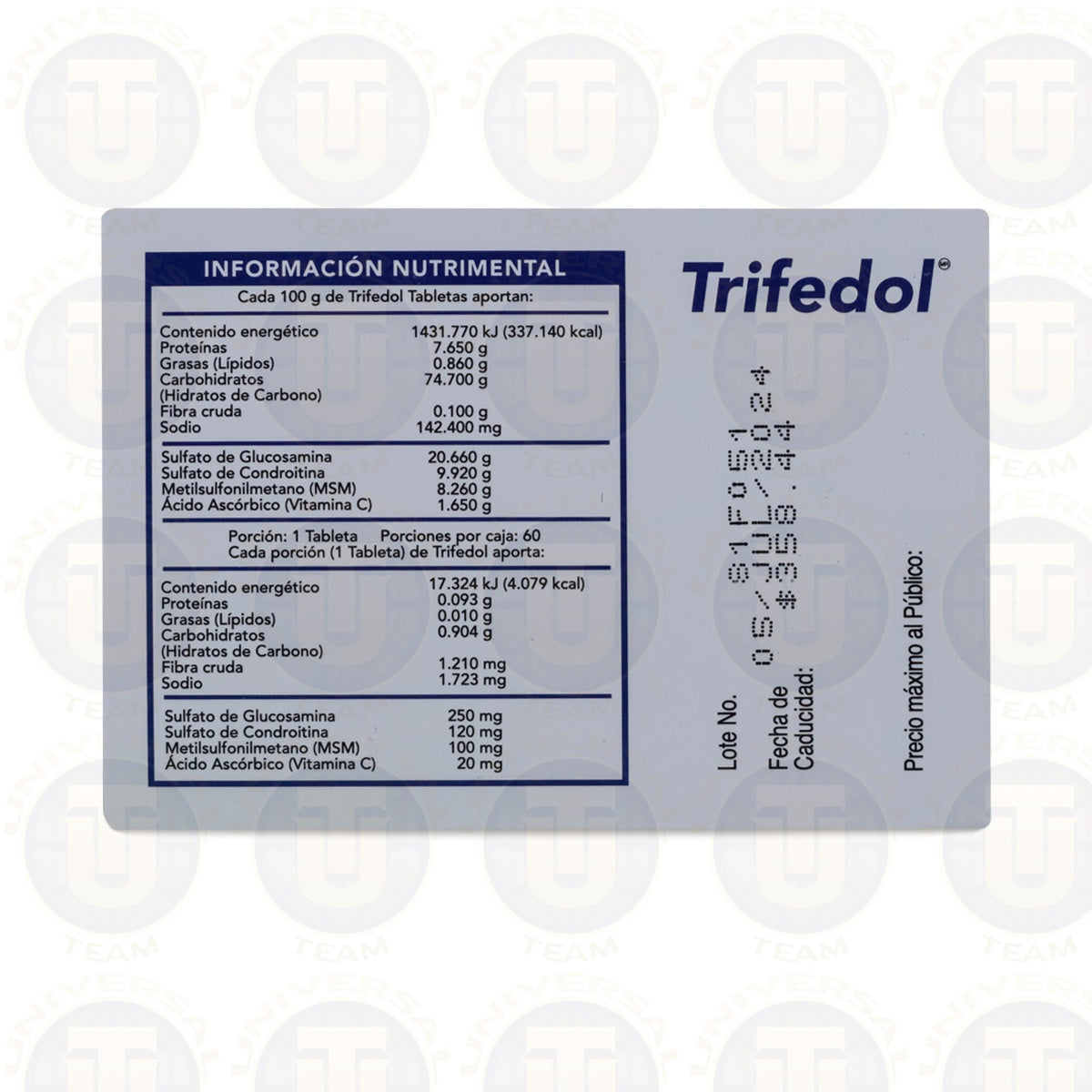 TRIFEDOL, CAJA CON 60 TABS, BIO SALUD – Universal Team